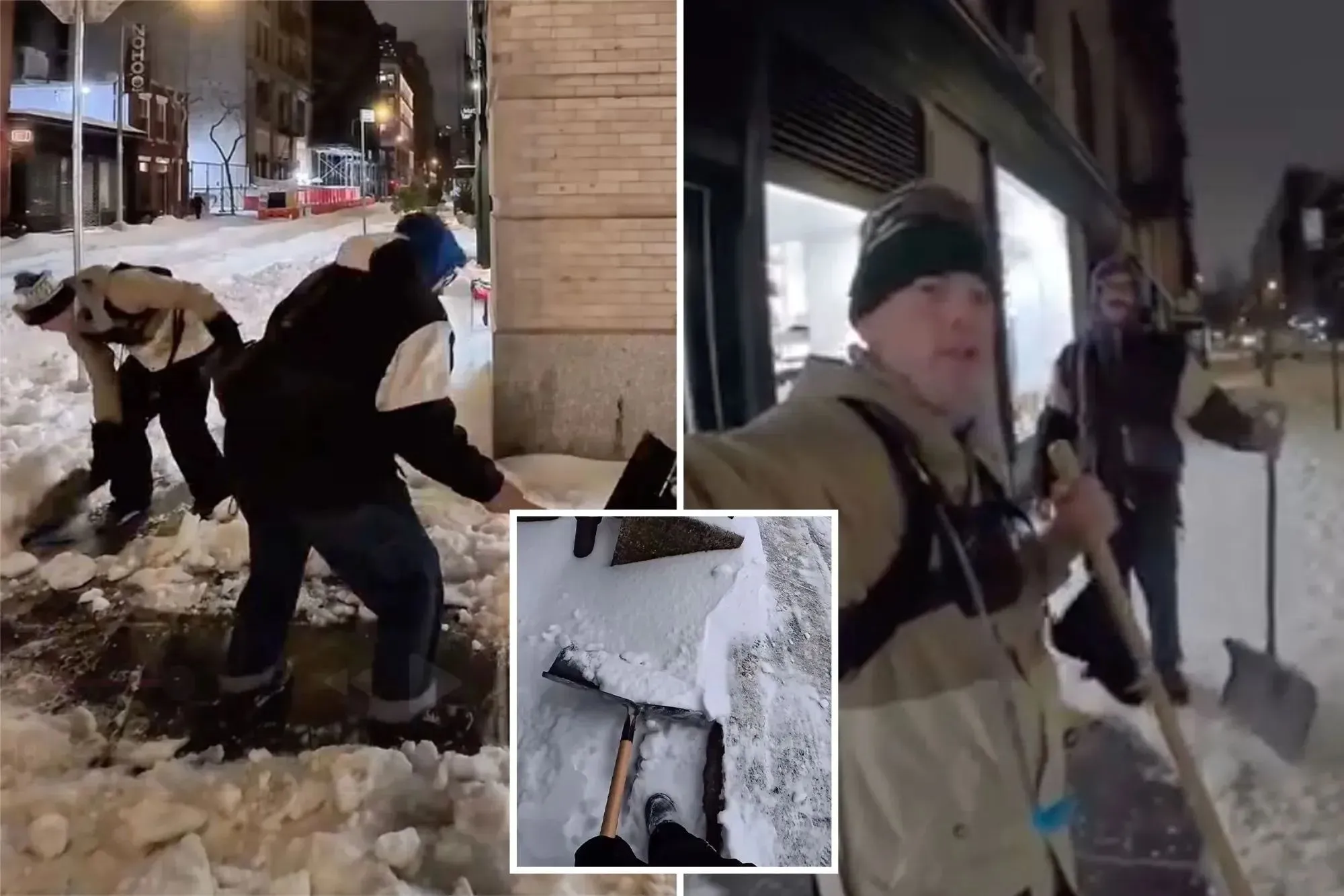 Duo goes viral for shoveling NYC sidewalks for free after Winter Storm ...